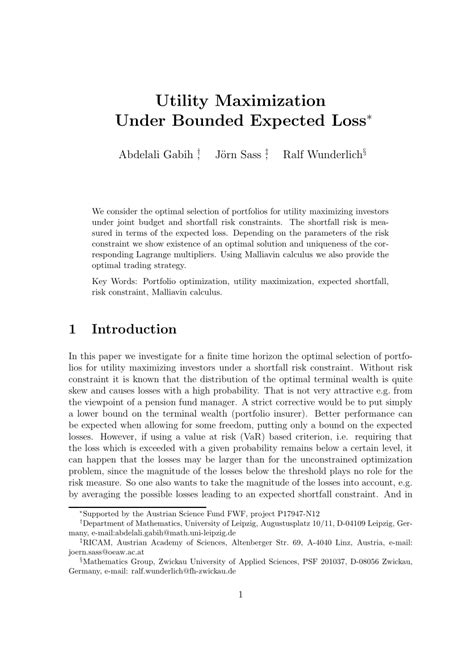 Pdf Utility Maximization Under Bounded Expected Loss