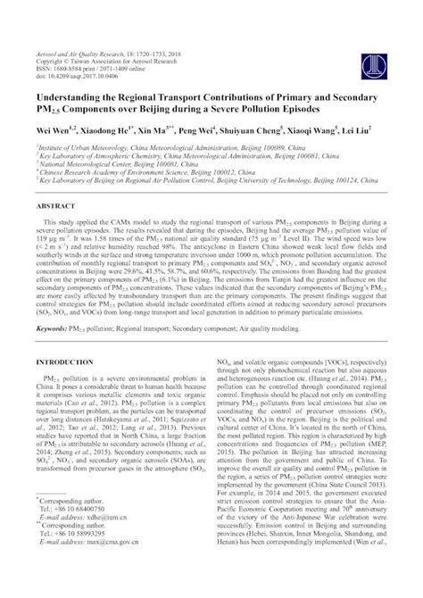 Pdf Understanding The Regional Transport Contributions Of · 25