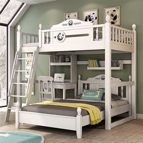 实木儿童上下床高低床带书桌子母双层床交错式上下铺床成人多功能 虎窝淘