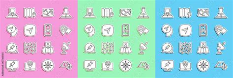 Set Line Toll Road Traffic Radar Location With House City Map Navigation Map Marker Human