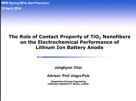 The Role Of Contact Property Of Tio2 Nanofibers On The Electrochemical The Role Of Contact Property Of Tio2 Nanofibers On The Electrochemical