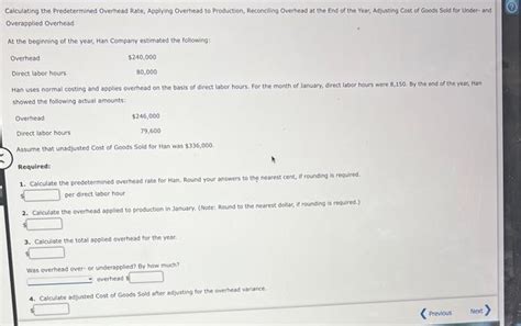 Solved Calculating The Predetermined Overhead Rate Applying Chegg