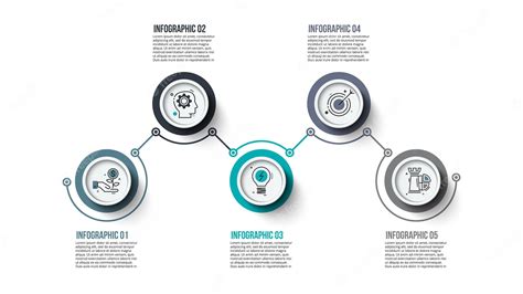 타임라인 비즈니스 프레젠테이션을 위한 5개의 인포그래픽 서클 템플릿 프리미엄 벡터