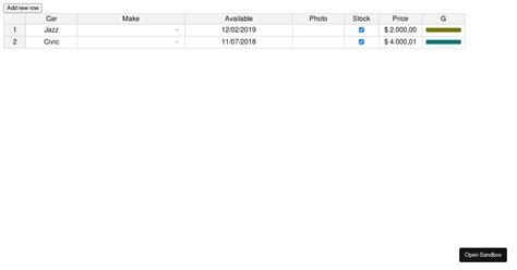 Jexcel Examples Codesandbox