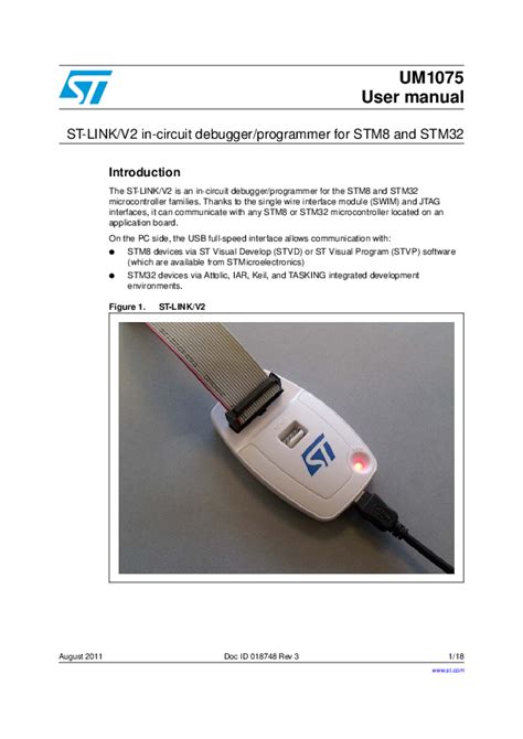 Stmicroelectronics Um1075 St Link V2 In Circuit Debugger Programmer