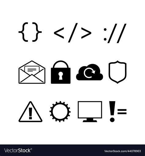 coding programming computer symbol black icon set vector image