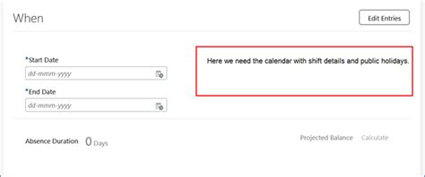 Calendar With Public Holidays And Shifts Need To Be Displayed In Add Absence Page — Cloud