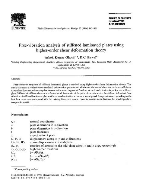 PDF Free Vibration Analysis Of Stiffened Laminated Plates Using Higher Order Shear Deformation