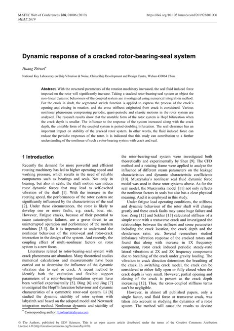 Pdf Dynamic Response Of A Cracked Rotor Bearing Seal System