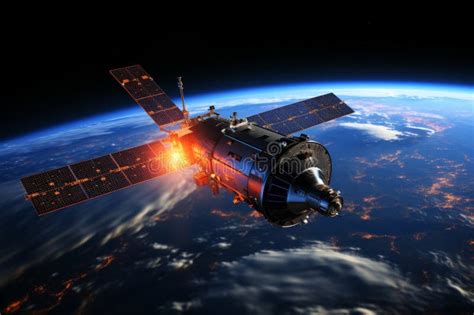 Earth Observation Satellite In Orbit Around The Planet Earth Stock Image Image Of Military