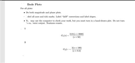 Solved Bode Plots For All Plots Do Both Magnitude And Phase Chegg