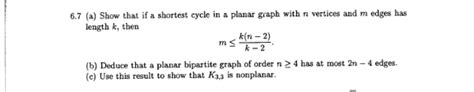 Solved 3 7 A Show That If A Shortest Cycle In A Planar