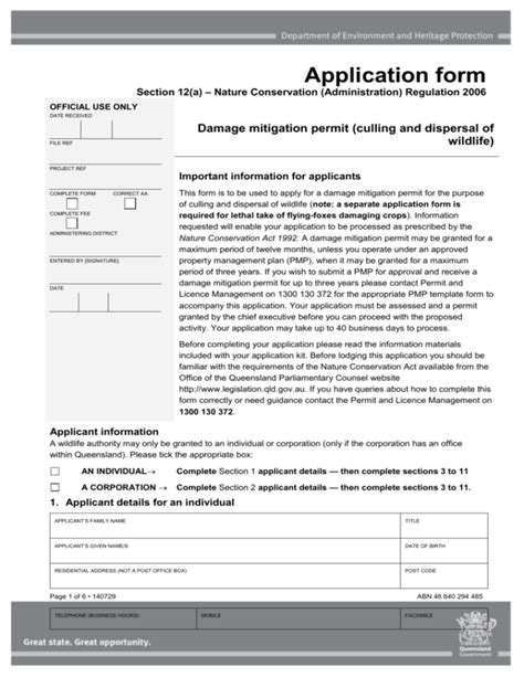 Application Form Damage Mitigation Permit