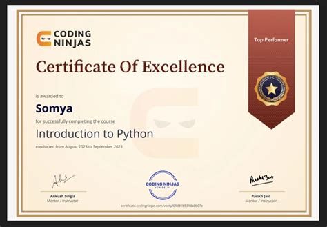 Somya On Linkedin Python Codingninjas Certificateofexcellence