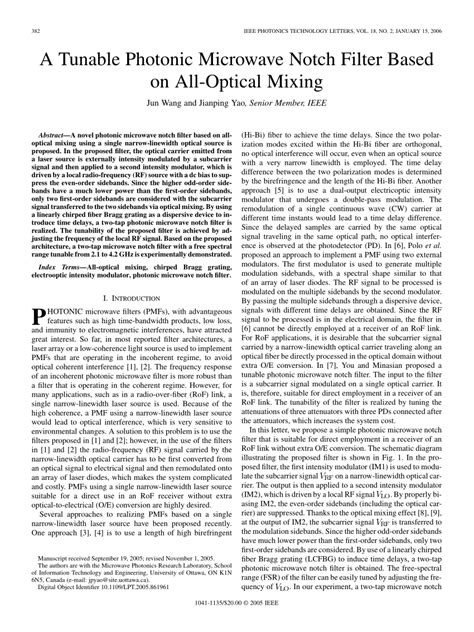 Pdf A Tunable Photonic Microwave Notch Filter Based On All Optical Mixing