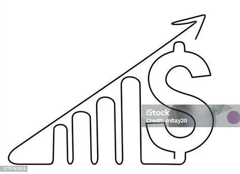 증가하는 화살표 막대 그래프 기호 및 달러 기호의 단일 선 그리기 비즈니스 금융 판매 시장 성장 성과 최소 개념 하나의 연속 선 그리기 벡터 일러스트 레이 션 0명에 대한