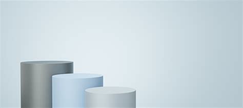 3 흰색 복사 공간 배경에 떠 있는 빈 회색과 파란색 실린더 연단 추상 최소 스튜디오 3d 기하학적 모양 개체입니다 제품 디자인