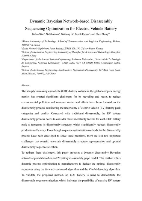 Pdf Dynamic Bayesian Network Based Disassembly Sequencing