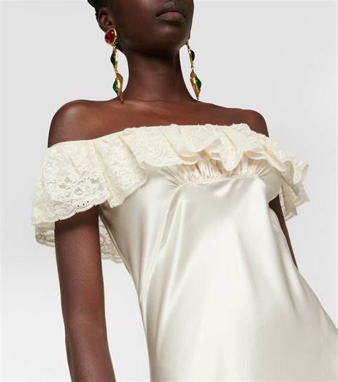 Saint Laurent Lace Trimmed Satin Gown Saint Laurent