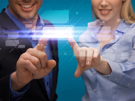 Man And Woman Hands Pointing At Virtual Screen Stock Image Image Of Buttons Meeting 37706963