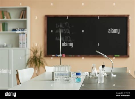 Background Image Of Empty Science Lab Interior In School Classroom With