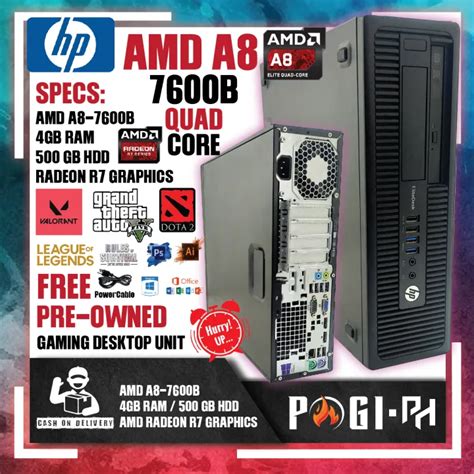 Desktop Hp Slim Amd A8 7600b Quad Core 4gb Ram 500gb Hdd Amd Radeon R7 Graphics