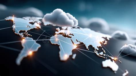 Glowing World Map With Cloud Icons And Network Connections Symbolizes Global Data Sharing And