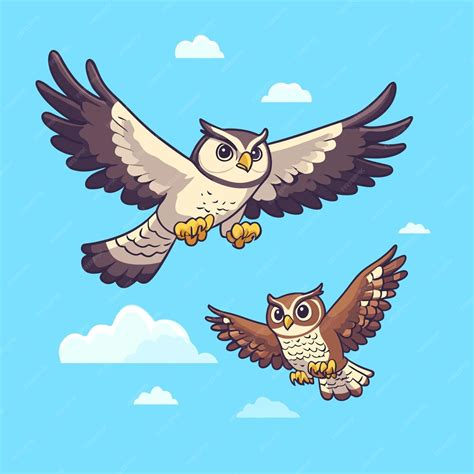Premium Vector Cute Falcon And Owl Fly In Grandeur Vector