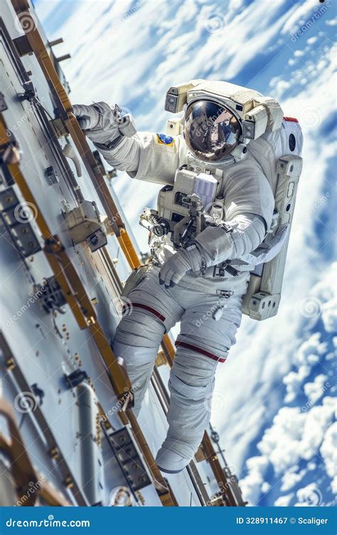 Astronaut Working in Zero Gravity Against Earth, Spaceman Floating Outside Space Station ...
