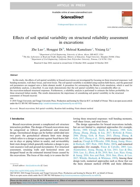 PDF Effects Of Soil Spatial Variability On Structural Reliability Assessment In Excavations