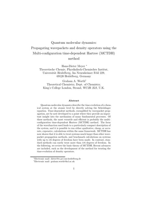 Pdf Quantum Molecular Dynamics Propagating Wavepackets And Density