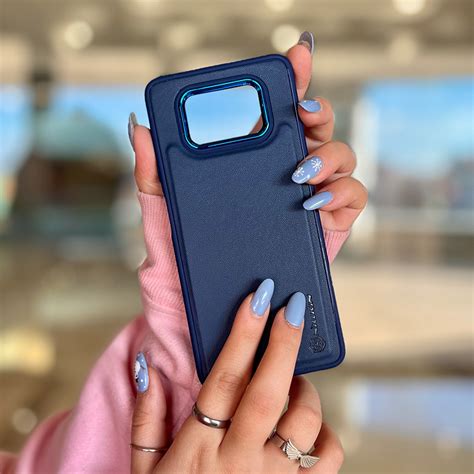 قاب گوشی شیائومی چرمی دور سیلیکونی متال کیس Nillkin رنگ سرمه ای Xiaomi