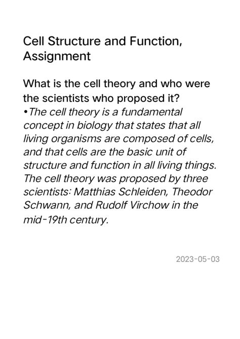 Solution Pdf Cell Structure And Function Assignment 11 Studypool