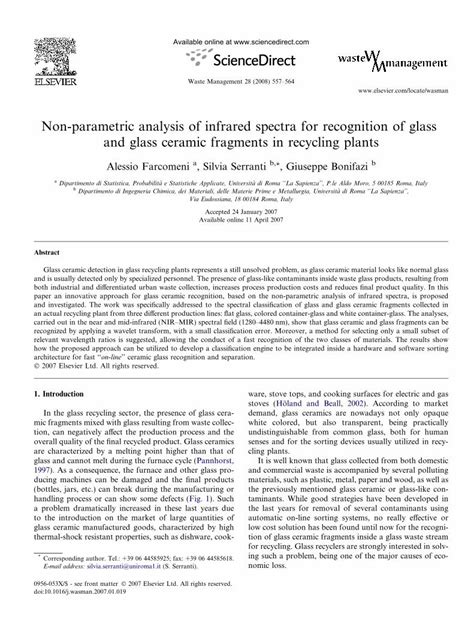 Pdf Non Parametric Analysis Of Infrared Spectra For Recognition Of