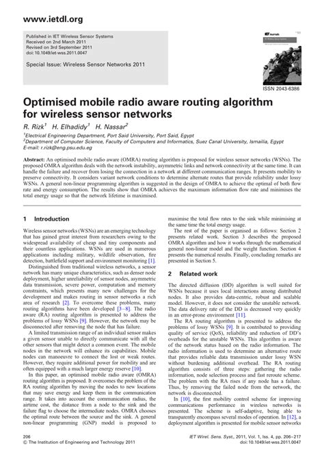 Pdf Optimised Mobile Radio Aware Routing Algorithm For Wireless Sensor Networks