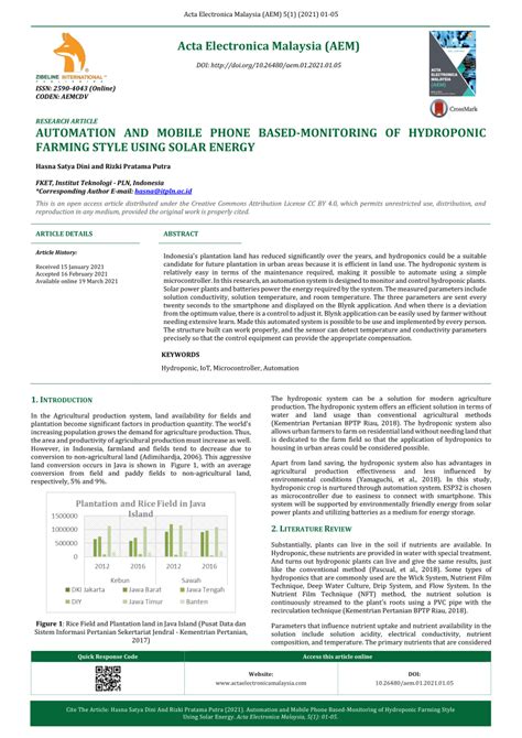 Pdf Automation And Mobile Phone Based Monitoring Of Hydroponic Farming Style Using Solar Energy