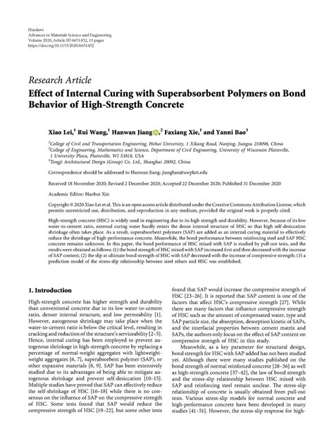 Effect Of Internal Curing With Superabsorbent Poly Research Article