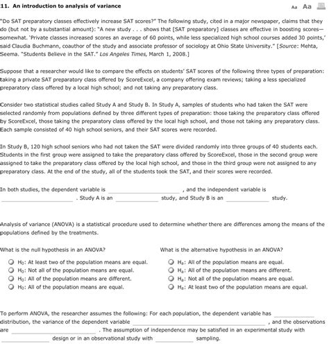 solved 11 an introduction to analysis of variance aa aa do
