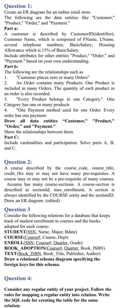 Question Create An ER Diagram For An Online Retail Chegg