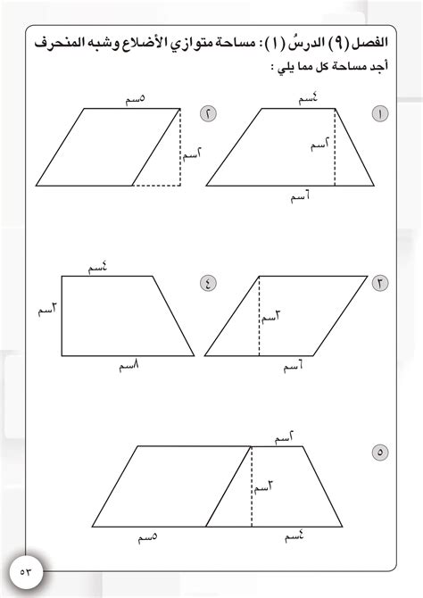 مساحة متوازي الأضلاع وشبه المنحرف الرياضيات سادس ابتدائي المنهج