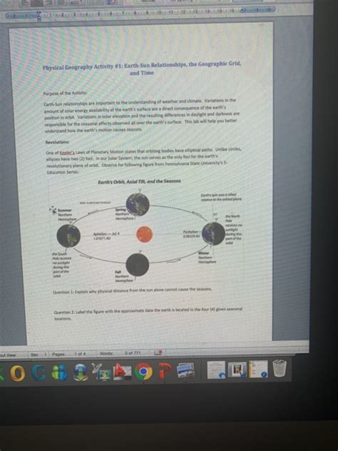 Solved Physical Geography Activity 1 Earth Sun Chegg Com