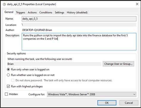Using Task Scheduler To Import Daily Financial Data Into Sql Database