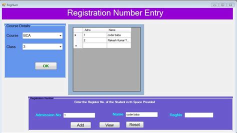 Create Student Registration Number Entry Form In Vbnet With Source