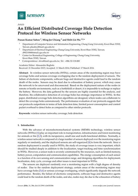 Pdf An Efficient Distributed Coverage Hole Detection Protocol For