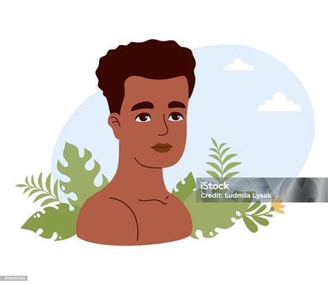 아프리카계 미국인 남성 자연과 나뭇잎이 있는 남성 민족 초상화 정신 건강 및 생태학 카드 환경의 개념 유익한 효과 벡터 일러스트 레이 션 Black History Month