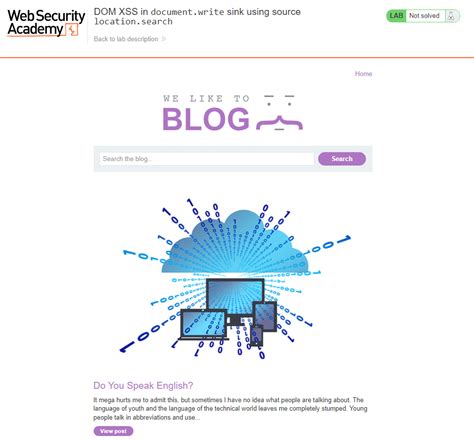 postswigger write up dom xss in document write sink using source