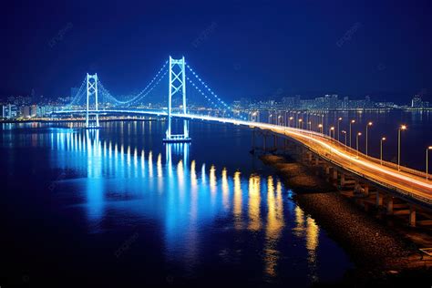 橫跨水面的大橋 路燈 建築學 廣安大橋背景圖片和桌布免費下載