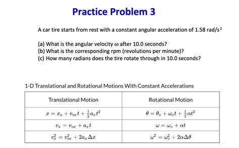 Practice Problem 3 A Car Tire Starts From Rest With A Constant Angular