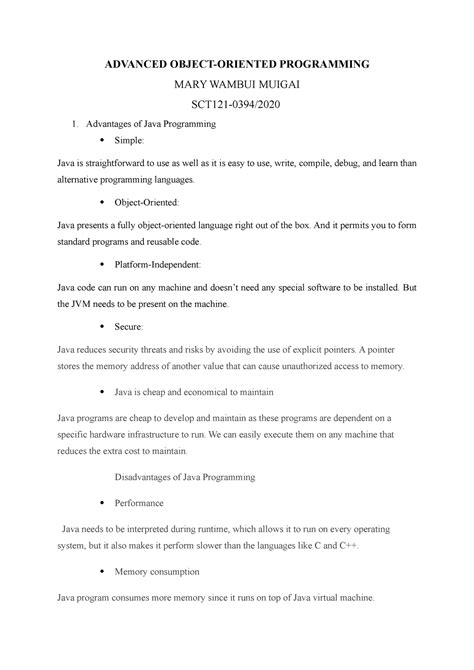 Java Assg 1 Java Introduction Advanced Object Oriented Programming