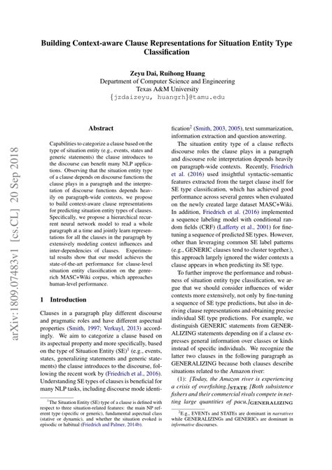 Pdf Building Context Aware Clause Representations For Situation Entity Type Classification